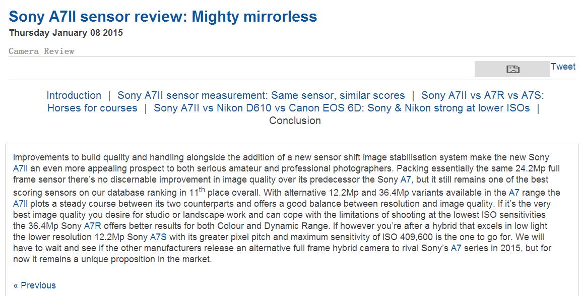 国际著名测试网站dxomark对索尼Sony A7II sensor传感器CMOS的测试结果已出-中关村在线摄影论坛